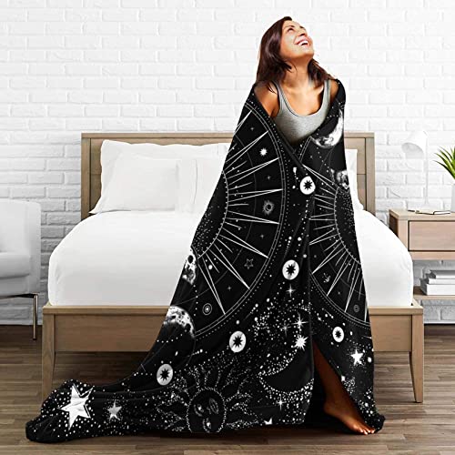 Sun and Moon Black and White Soft Throw Blanket All Season Microplush Warm Blankets Lightweight Tufted Fuzzy Flannel Fleece Throws Blanket for Bed Sofa Couch 80"x60"