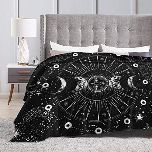 Sun and Moon Black and White Soft Throw Blanket All Season Microplush Warm Blankets Lightweight Tufted Fuzzy Flannel Fleece Throws Blanket for Bed Sofa Couch 80"x60"