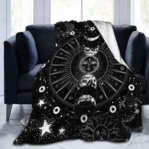 Sun and Moon Black and White Soft Throw Blanket All Season Microplush Warm Blankets Lightweight Tufted Fuzzy Flannel Fleece Throws Blanket for Bed Sofa Couch 80"x60"