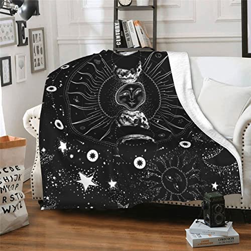 Sun and Moon Black and White Soft Throw Blanket All Season Microplush Warm Blankets Lightweight Tufted Fuzzy Flannel Fleece Throws Blanket for Bed Sofa Couch 80"x60"