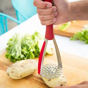 Zyliss Stainless Steel Potato Masher - Stainless Steel Metal Potato & Vegetable Masher - Silicone Bowl Scraper & Integrated Hanging Hook - Stainless Steel