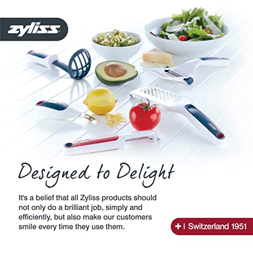 Zyliss Stainless Steel Potato Masher - Stainless Steel Metal Potato & Vegetable Masher - Silicone Bowl Scraper & Integrated Hanging Hook - Stainless Steel