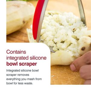 Zyliss Stainless Steel Potato Masher - Stainless Steel Metal Potato & Vegetable Masher - Silicone Bowl Scraper & Integrated Hanging Hook - Stainless Steel