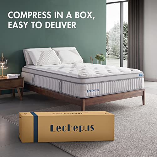 14 Inch King Size Mattress, Lechepus Memory Foam Hybrid Mattresses with Individual Pocket Spring, Plush Breathable Comfortable Mattress for Cool Sleep & Pressure Relief Certified