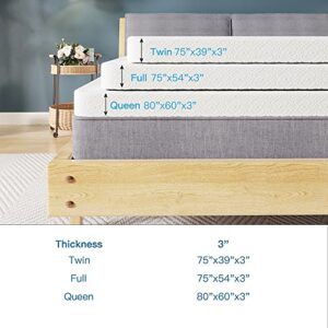 EZKozzy 3 Inch Memory Foam Mattress Topper Full Size High Density Cooling Pad Pressure Relief Bed Topper with Removable & Washable Bamboo Cover(Full)