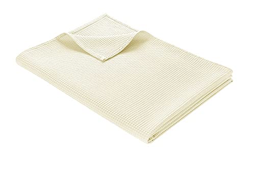 WOHNWOHL (Cream Throw Blanket I 100% Cotton I (60' x 80') Lightweight Waffle Pique Material I Square Airy Sofa Blanket I Easy-Care Summer and Fall Blanket for Every Room I Color: Cream