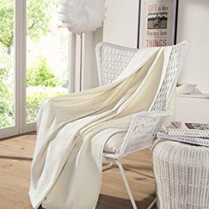 WOHNWOHL (Cream Throw Blanket I 100% Cotton I (60' x 80') Lightweight Waffle Pique Material I Square Airy Sofa Blanket I Easy-Care Summer and Fall Blanket for Every Room I Color: Cream