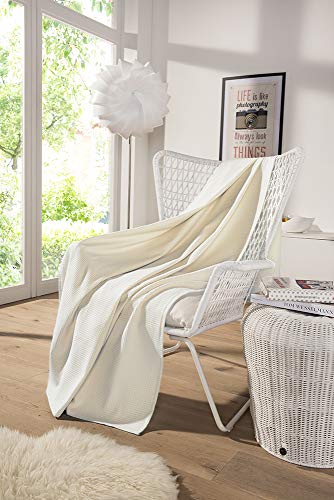 WOHNWOHL (Cream Throw Blanket I 100% Cotton I (60' x 80') Lightweight Waffle Pique Material I Square Airy Sofa Blanket I Easy-Care Summer and Fall Blanket for Every Room I Color: Cream