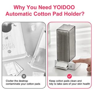 YOIDOO Automatic Cotton Pad Holder Cosmetic Cotton Pad Organizer Press Out Makeup Cotton Square Holder Dispenser Vanity Storage Organizer for Pads (Grey)