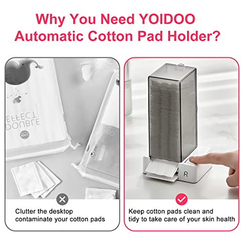 YOIDOO Automatic Cotton Pad Holder Cosmetic Cotton Pad Organizer Press Out Makeup Cotton Square Holder Dispenser Vanity Storage Organizer for Pads (Grey)