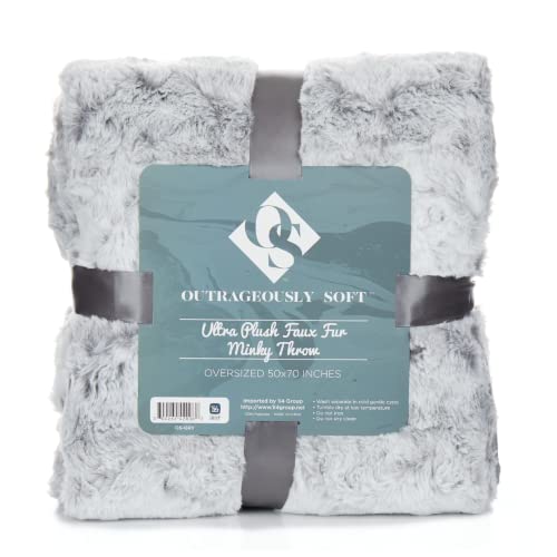 Outrageously Soft Throw Blanket - Ultra Plush Minky Faux Fur Blanket - 50 x 70 Inches - Grey