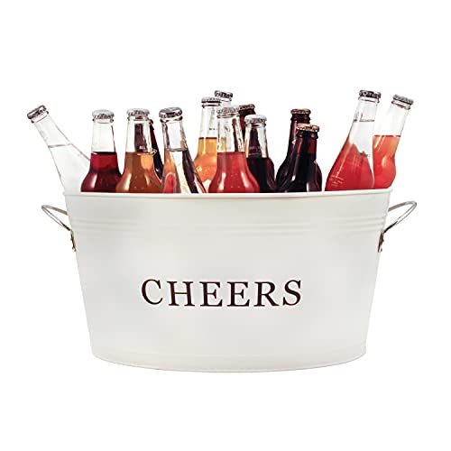 Twine Rustic Farmhouse Decor Ice Bucket & Galvanized Cheers Beverage Tub for Parties, 6.3 Gallons, Cream