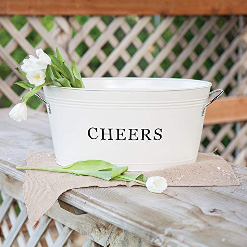 Twine Rustic Farmhouse Decor Ice Bucket & Galvanized Cheers Beverage Tub for Parties, 6.3 Gallons, Cream