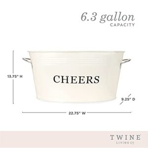 Twine Rustic Farmhouse Decor Ice Bucket & Galvanized Cheers Beverage Tub for Parties, 6.3 Gallons, Cream