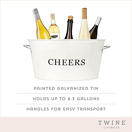 Twine Rustic Farmhouse Decor Ice Bucket & Galvanized Cheers Beverage Tub for Parties, 6.3 Gallons, Cream