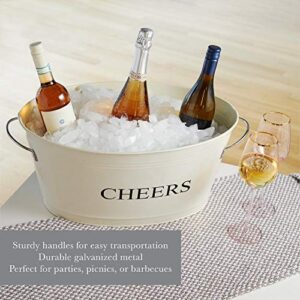 Twine Rustic Farmhouse Decor Ice Bucket & Galvanized Cheers Beverage Tub for Parties, 6.3 Gallons, Cream