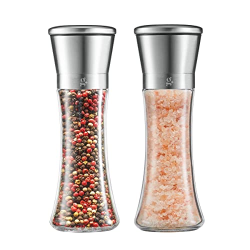 GLING Salt and Pepper Grinder Set - Refillable Sea Salt & Peppercorn Stainless Steel Shakers - Salt and Pepper Mill - 7.5 Inch