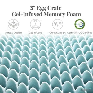 Memory Foam Mattress Topper,3 Inch Gel Infusion Egg Crate,with Removable, Washable Bamboo Rayon Cover,Anti-Slip Bottom & Straps,CertiPUR-US Certified,by Joyride Sleep(Queen Size)