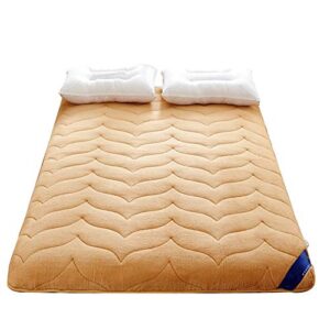 japanese quilting mattresses, thicken plush tatami mattress foldable floor mat, lamb velvet sleeping pad student dorm bedroom-light tan king: 180x200cm