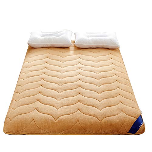 Japanese Quilting Mattresses, Thicken Plush Tatami Mattress Foldable Floor Mat, Lamb Velvet Sleeping Pad Student Dorm Bedroom-Light Tan King: 180x200cm