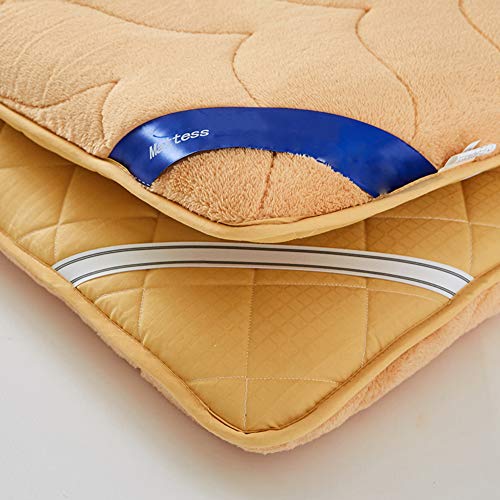 Japanese Quilting Mattresses, Thicken Plush Tatami Mattress Foldable Floor Mat, Lamb Velvet Sleeping Pad Student Dorm Bedroom-Light Tan King: 180x200cm