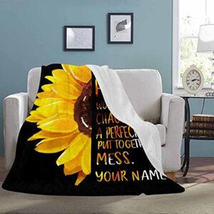 InterestPrint Customized Sunflower Blanket Custom Fuzzy Throw Blankets with Photo Personalized Gifts for Friends Kids Women 50 X 40 Inch