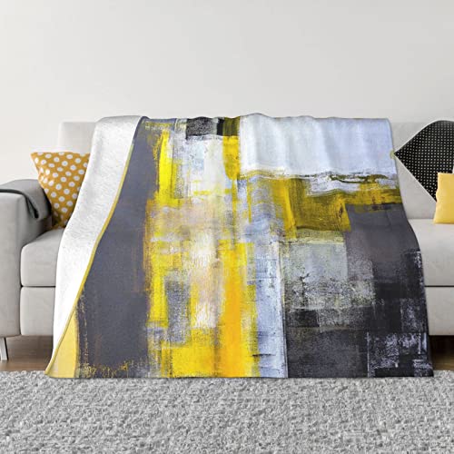 Yellow Abstract Soft Flannel Fleece Blanket Breathable Throw Blanket Halloween Chirstmas Days Rustic Cozy Blanket for Couch Sofa Bed Living Room Suitable for All Season 50x60 inch