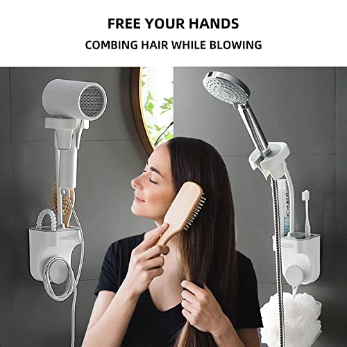 Cosermart Hair Dryer Holder Wall Mount, Self Adhesive Hair Tool Organizer Storage, Adjustable Blow Dryer Holder 360 Degree Rotation, Hands Free, Bathroom Hair Accessories Organizer(Comb Included)