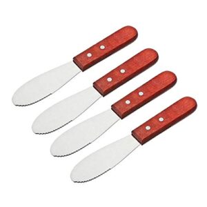 stainless steel straight edge wide butter spreader deluxe sandwich cream cheese condiment knives set kitchen tools, wood handle, 8” (4)