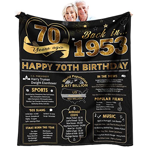 70th Birthday Gifts for Women Or Men - 70th Birthday Gifts Throw Blanket 60 x 50 Inch - 70th Birthday Gift Ideas - Best Gifts for 70 Year Old Woman - 1953 Birthday Gifts for Women