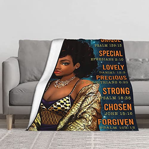 Drawpro Black Girl Throw Blanket African American Queen Blanket Black Women Inspirational Blanket for Girl Warm Soft Fuzzy Flannel Blanket Bed Couch Sofa Chair Office Camping Fluffy Cozy 50"X40"