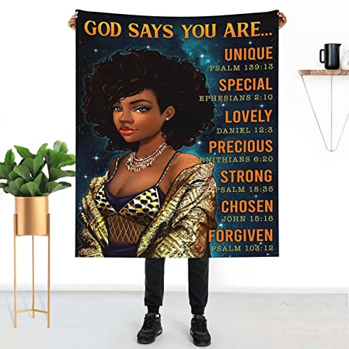 Drawpro Black Girl Throw Blanket African American Queen Blanket Black Women Inspirational Blanket for Girl Warm Soft Fuzzy Flannel Blanket Bed Couch Sofa Chair Office Camping Fluffy Cozy 50"X40"