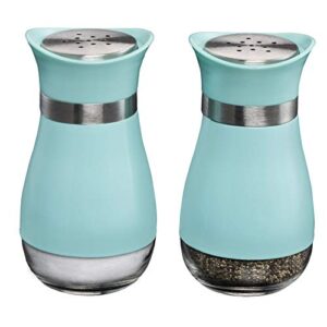 mitbak salt and pepper shakers (2-pc. set) elegant w/clear glass bottom | compact cooking, kitchen and dining room use | classic, refillable design (blue)