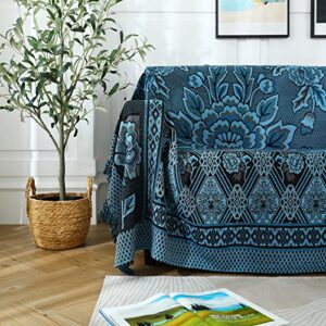 YASHLIE Vintage Large Woven Throw Blanket 70x80 Knit Blanket Chair Cover Bed Blanket (Classical Style/A, Full Bed 70 * 80)