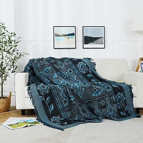 YASHLIE Vintage Large Woven Throw Blanket 70x80 Knit Blanket Chair Cover Bed Blanket (Classical Style/A, Full Bed 70 * 80)