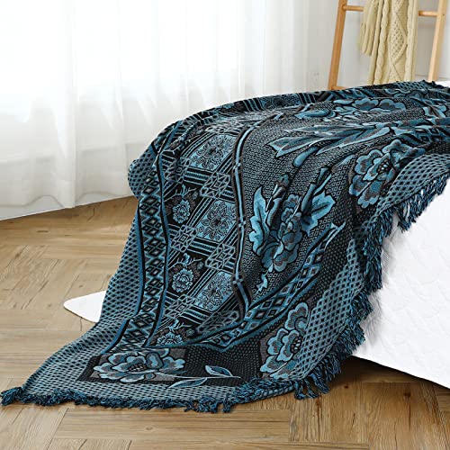 YASHLIE Vintage Large Woven Throw Blanket 70x80 Knit Blanket Chair Cover Bed Blanket (Classical Style/A, Full Bed 70 * 80)