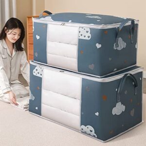 BinTohh Comforter Storage Bag Folding Organizer bag Mothproof Space Saver Large Collapsible Organizers Storage Containers for Clothing, Blanket, Comforters, Toys, Bedding (32 * 45, Navy)