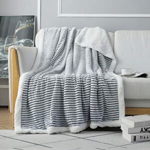 i' hermu sherpa fleece throw blanket for couch (large 51‘’x 63‘’, blue and white strip) soft plush blankets fluffy fuzzy warm cozy throws for sofa bed