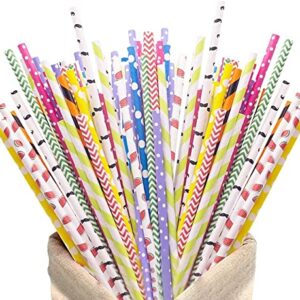 HAKACC 200 Pack Biodegradable Paper Straws for Drinking, 10 Different Pattern Party Straws for Birthday Wedding and Holiday DIY Decorations