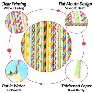 HAKACC 200 Pack Biodegradable Paper Straws for Drinking, 10 Different Pattern Party Straws for Birthday Wedding and Holiday DIY Decorations