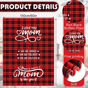 Gifts for Mom Christmas Blanket for Mom Gifts Warm Soft Mothers Birthday Gifts I Love You Presents for Mom Buffalo Plaid Black Red Throw Blanket from Daughter Son for Mothers Day, 60 x 80 Inch