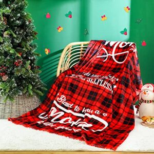 Gifts for Mom Christmas Blanket for Mom Gifts Warm Soft Mothers Birthday Gifts I Love You Presents for Mom Buffalo Plaid Black Red Throw Blanket from Daughter Son for Mothers Day, 60 x 80 Inch