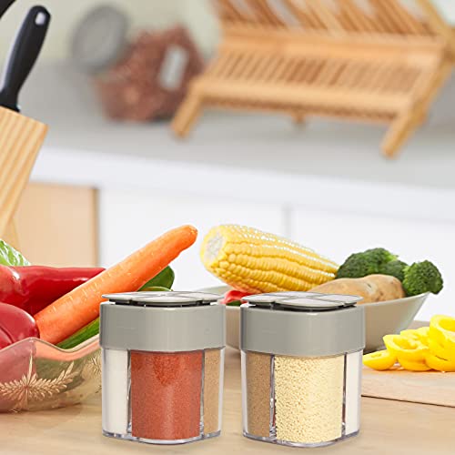 Miayon 2 Pack 4 in 1 Spice Container Salt and Pepper Shaker Transparent Seasoning Shaker Can Filter Lumps Spice Jars for Home Restaurant Camping Travel Cooking BBQ