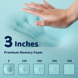 3 Inch Gel Infused Memory Foam Mattress Topper, Full Size High-Density Mattress Toppers with Removeable Washable Cover and Non-Slip Bottom