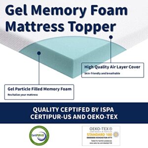 3 Inch Gel Infused Memory Foam Mattress Topper, Full Size High-Density Mattress Toppers with Removeable Washable Cover and Non-Slip Bottom