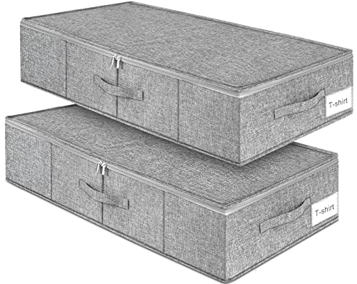 punemi Under Bed Storage With Lids, 2 Pack Large Underbed Storage Containers Clothes W/ 3 Handles, Foldable Low Profile Stackable Storage Drawer Organizer Bins Box