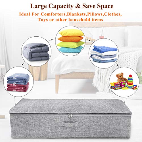 punemi Under Bed Storage With Lids, 2 Pack Large Underbed Storage Containers Clothes W/ 3 Handles, Foldable Low Profile Stackable Storage Drawer Organizer Bins Box