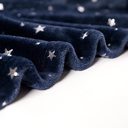 Fleece Throw Blanket, Star Foil Print,Luxury Cozy Microfiber Blanket,Super Soft Thick Microplush Bed Blanket, All Season Premium Fluffy Microfiber Throw for Sofa Couch Throw (65"x80", Navy Blue)