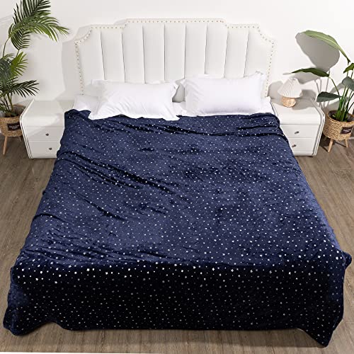 Fleece Throw Blanket, Star Foil Print,Luxury Cozy Microfiber Blanket,Super Soft Thick Microplush Bed Blanket, All Season Premium Fluffy Microfiber Throw for Sofa Couch Throw (65"x80", Navy Blue)