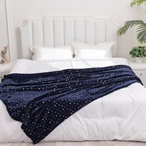 Fleece Throw Blanket, Star Foil Print,Luxury Cozy Microfiber Blanket,Super Soft Thick Microplush Bed Blanket, All Season Premium Fluffy Microfiber Throw for Sofa Couch Throw (65"x80", Navy Blue)